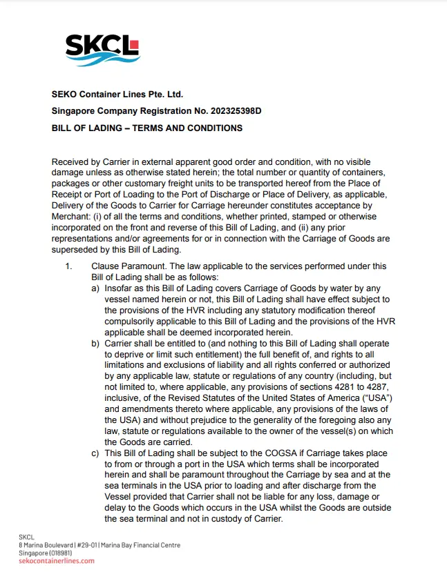 BoL - Terms | Container Lines